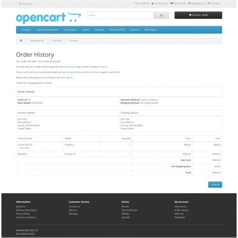 Opencart Order Detail On Order Success Page