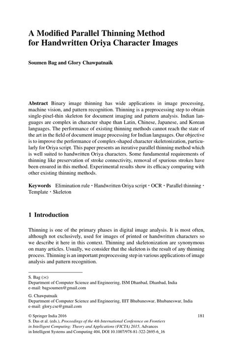 pdf a modified parallel thinning method for handwritten oriya