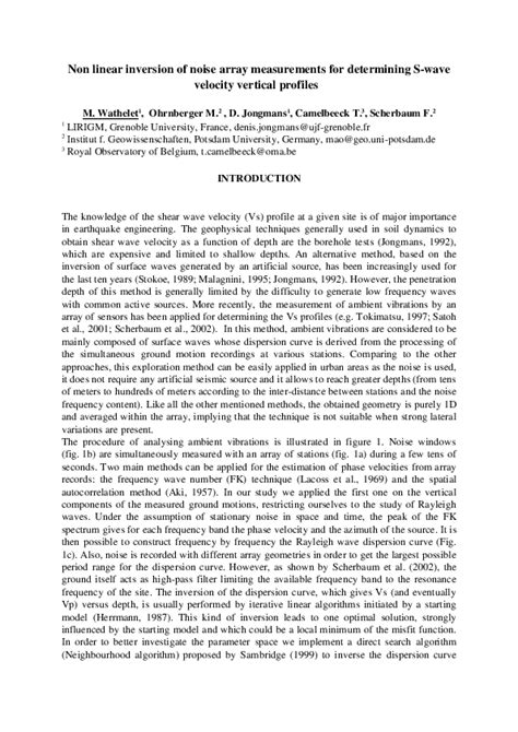 pdf non linear inversion of noise array measurements for determining s wave velocity vertical