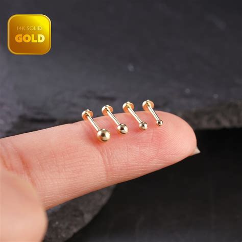 14k Solid Gold Threadless Labret Stud Small Ball Studs Nose Stud