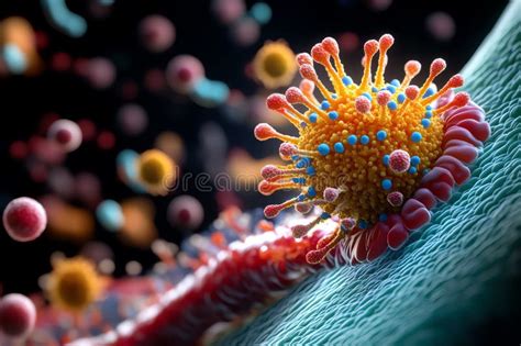 A Colorful Microscopic Virus With Spiky Surface Attacking A Cell This Image Is Perfect For