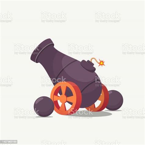 촬영할 준비가 된 대포 공의 벡터 일러스트레이션 흰색 배경에 고립 됨 대포에 대한 스톡 벡터 아트 및 기타 이미지 대포 강철 군사 Istock