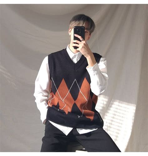 스마일브로 남녀공용 커플아가일 남자니트조끼 데일리 오버핏 남성조끼 베스트 Dtkn001 티몬