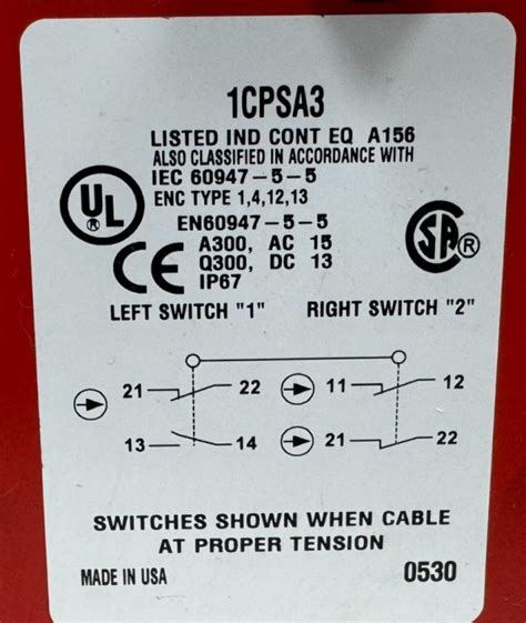 Used Honeywell 1cpsa3 Cable Pull Switch Sb Industrial Supply Inc