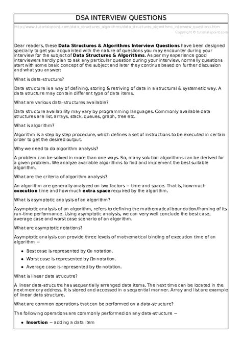 Data Structures Algorithms Interview Questions Studocu