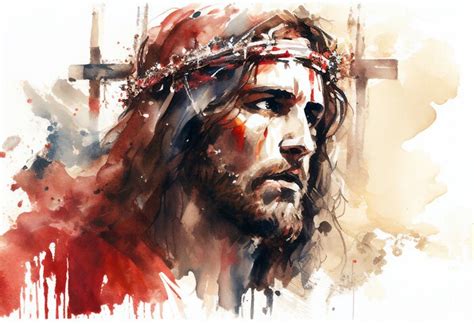 Watercolour Painting Of The Passion Of Jesus Christ At The Crucifixion