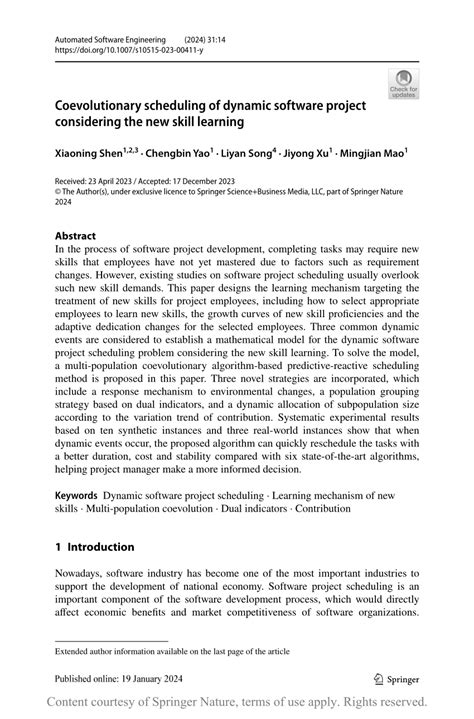 Coevolutionary Scheduling Of Dynamic Software Project Considering The New Skill Learning