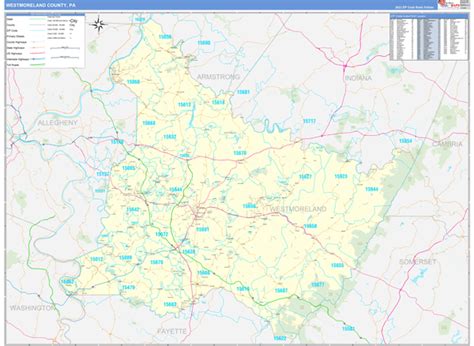 Westmoreland County Pa Zip Code Wall Map Basic Style By Marketmaps