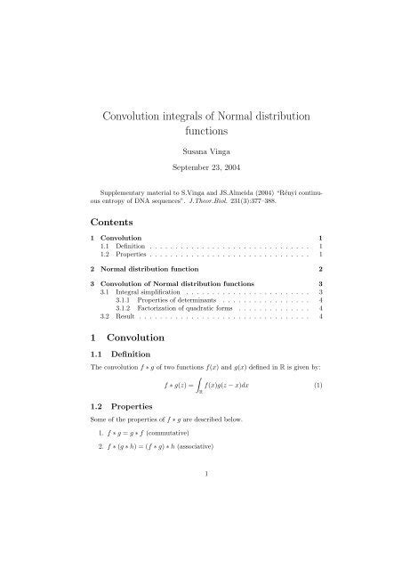convolution integrals of normal distribution functions