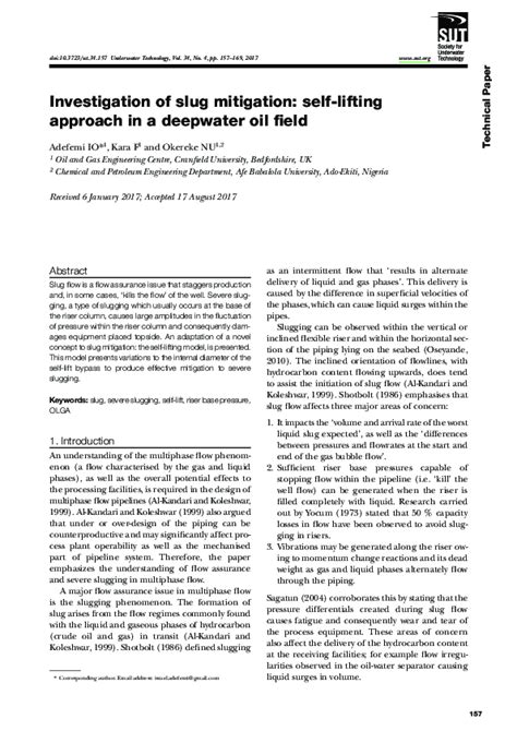 Pdf Investigation Of Slug Mitigation Self Lifting Approach In A Deepwater Oil Field