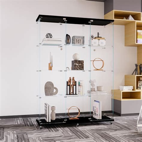 Yoluckea 4 Shelves Glass Display Cabinet Extra Large Floor