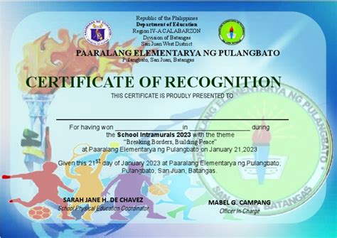 Certificate Recogntion Intramurals 2023 Pdf