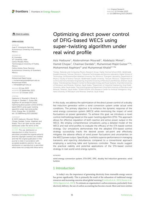 Pdf Optimizing Direct Power Control Of Dfig Based Wecs Using Super