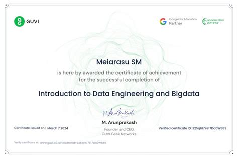 Completed Data Engineering Course By Guvi Geek Meiarasu Sm Posted On The Topic Linkedin