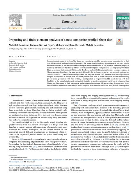 Pdf Proposing And Finite Element Analysis Of A New Composite Profiled