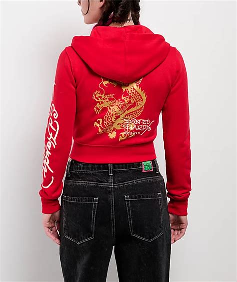 Ed Hardy Dragon Cherry Red Crop Zip Hoodie Zumiez