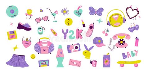 Y2k Aesthetic Girly Elements Set On White Background Stock Vector Illustration Of Girly Retro