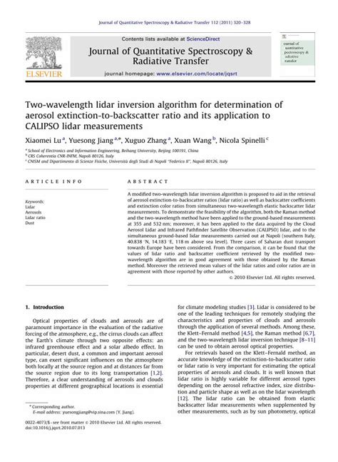 Pdf Two Wavelength Lidar Inversion Algorithm For Determination Of Aerosol Extinction To