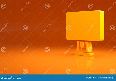 Yellow Computer Monitor Screen Icon Isolated On Orange Background Electronic Device Front View