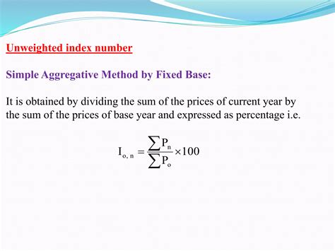 Index Numbersunweighted Index Numbersimple Aggregative Method By Fixed Base Pptx
