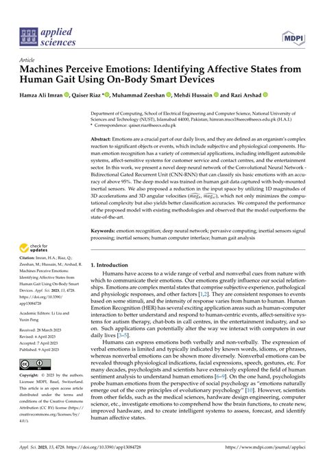 Pdf Machines Perceive Emotions Identifying Affective States From Human Gait Using On Body