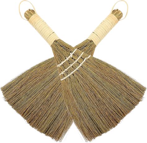2pcs Small Natural Whisk Broom Sweeping Hand Handle Broom