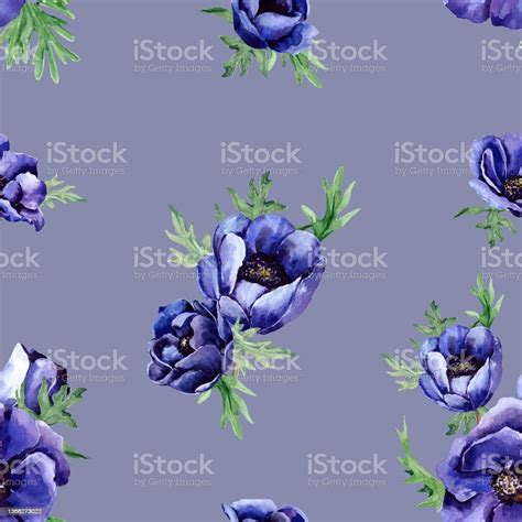 보라색 말미잘 꽃의 꽃다발은 꽃 의 매끄러운 패턴에 꽃 보라색 배경에 손으로 그린 수채화 그림 0명에 대한 스톡 벡터 아트 및 기타 이미지 Istock
