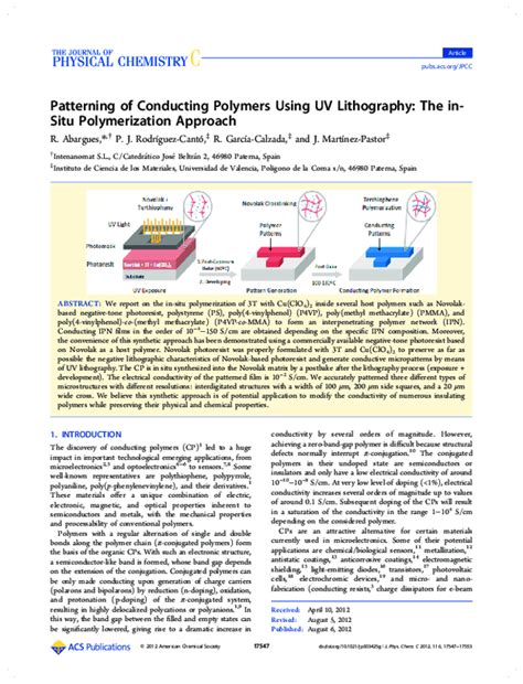 Pdf Patterning Of Conducting Polymers Using Uv Lithography The In