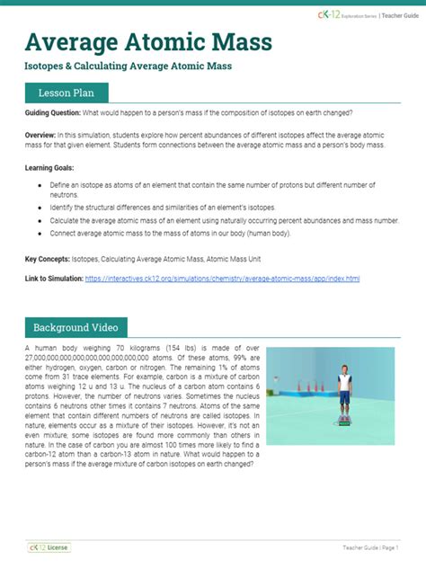 Atomic Mass And Isotope Simulation Pdf Chemical Elements Isotope