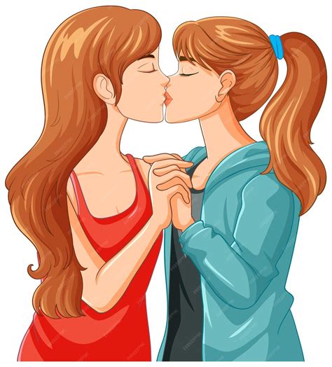 Free Vector Lesbian Couple Kissing Cartoon Isolated