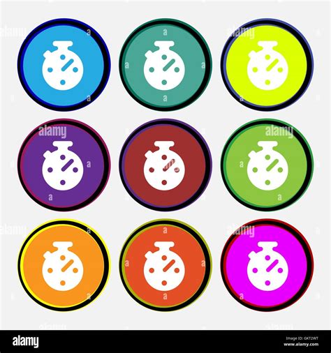 Timer Stopwatch Icon Sign Nine Multi Colored Round Buttons Vector Stock Vector Image And Art