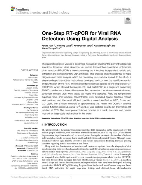 PDF One Step RT QPCR For Viral RNA Detection Using Digital Analysis