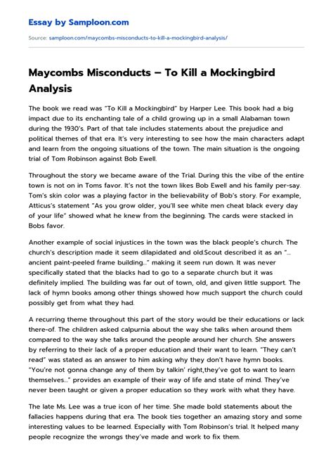 ≫ Maycombs Misconducts To Kill A Mockingbird Analysis Free Essay