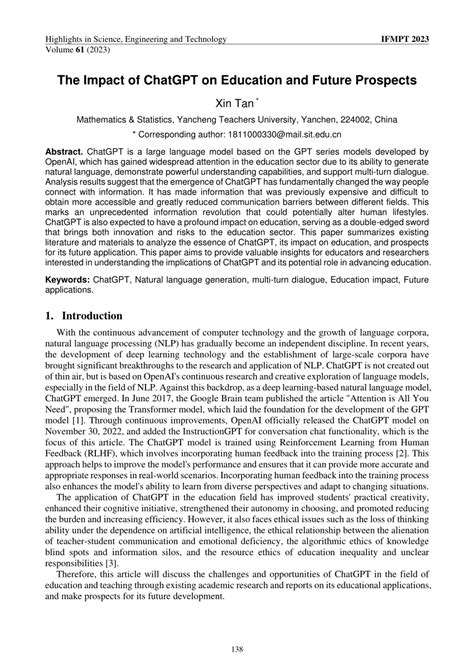 PDF The Impact Of ChatGPT On Education And Future Prospects