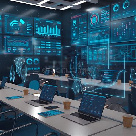 Modern Command Center With Real Time Global Data Visualization On Multiple Screens Stock