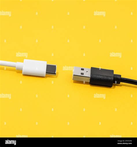 Usb Cable Type C Cable Over Yellow Background Stock Photo Alamy