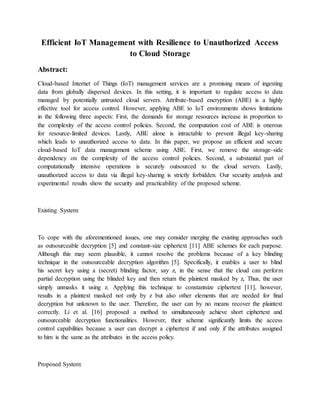 Efficient Io T Management With Resilience To Unauthorized Access To