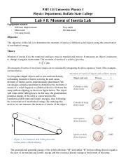 Moment Of Inertia Measurement Lab 8 PHY 111 University Physics I Physics Department Buffalo