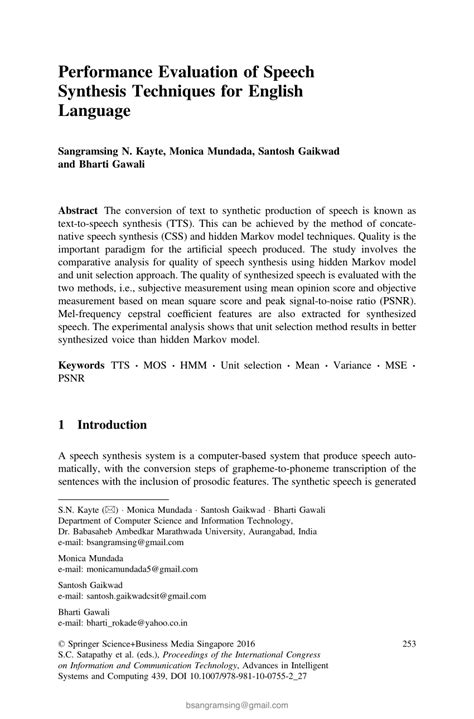 Pdf Speech Synthesis