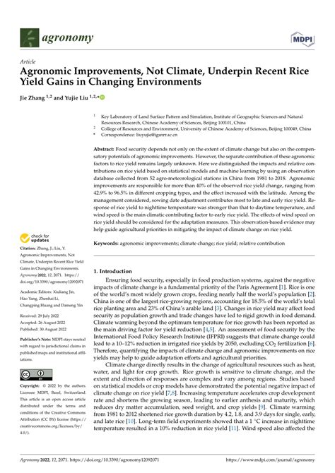 Pdf Agronomic Improvements Not Climate Underpin Recent Rice Yield