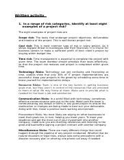 Manage Project Risk Docx Written Activity 1 In A Range Of Risk Categories Identify At Least