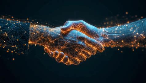 Digital Handshake Symbolizing Technological Collaboration And Trust In A Connected World