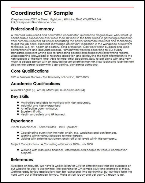 Coordinator Cv Sample Myperfectcv