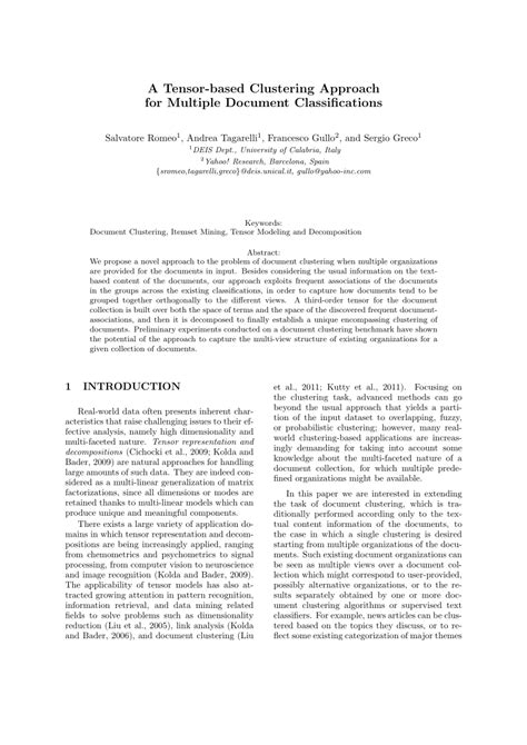 Pdf A Tensor Based Clustering Approach For Multiple Document Classifications