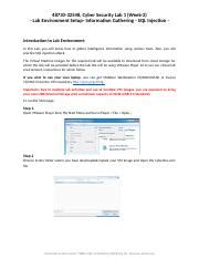 Cybersecurity Lab Docx Cyber Security Lab Week Lab Environment Setup