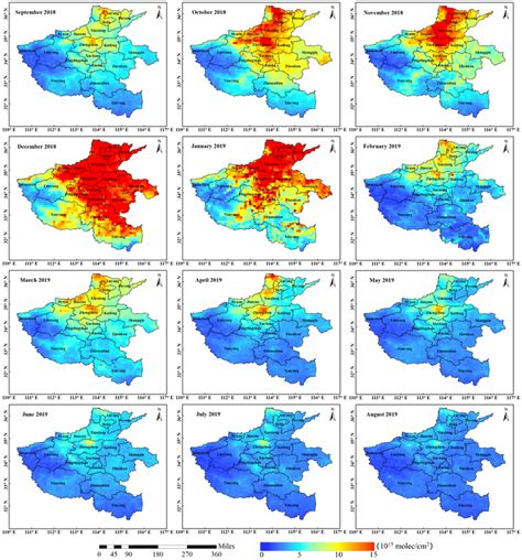Monthly Average Distribution Of Tropomi No2 Vcds × 10¹⁵ Mol Cm² Of Download Scientific