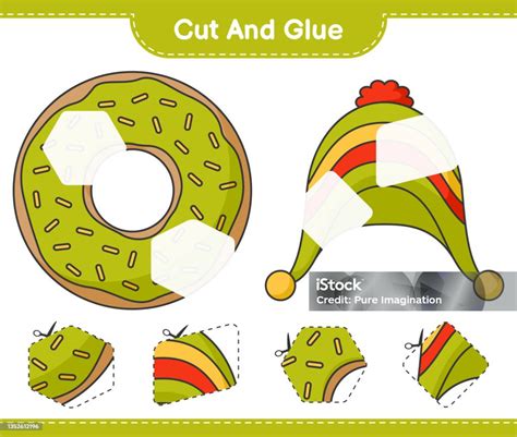 자르고 접착제 도넛과 모자의 일부를 잘라 교육 어린이 게임 인쇄 워크 시트 벡터 일러스트레이션 0명에 대한 스톡 벡터 아트 및 기타 이미지 Istock