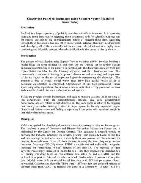 classifying pubmed documents using support vector machines cs 7001