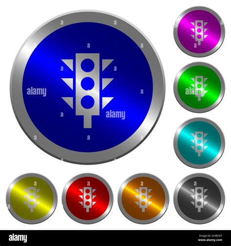 Traffic Light Icons On Round Luminous Coin Like Color Steel Buttons Stock Vector Image And Art Alamy