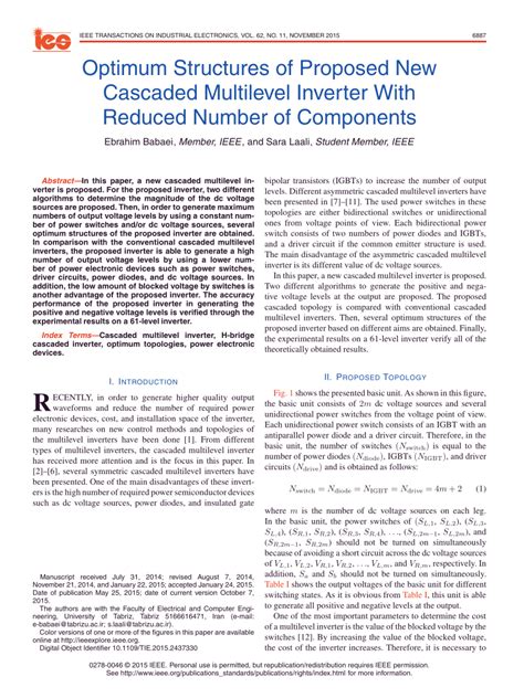 Pdf Optimum Structures Of Proposed New Cascaded Multilevel Inverter With Reduced Number Of